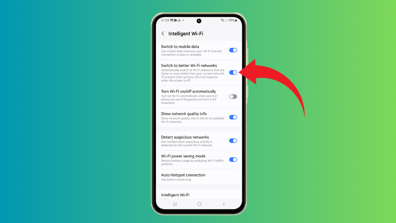 How to Enable or Disable Switch to Better Wi-Fi Networks on Galaxy A55 - Seber Tech