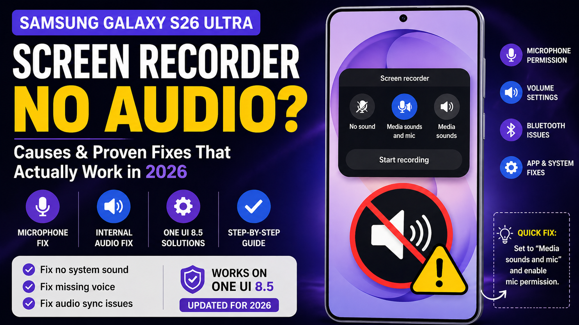 Samsung Galaxy S26 Ultra Screen Recorder No Audio Fix (Working ...